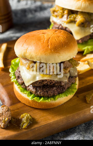 Homemade Colorado Pork Green Chili Hamburger with Cheese Stock Photo ...