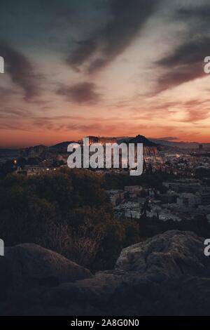 Athens skyline sunrise with cloud viewed from mountain top, Greece ...