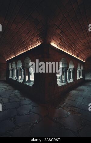 Hallway in Romanesque monastery in village in Pueblo Espanol Barcelona ...