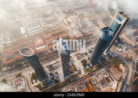 Madrid financial business district aerial view with modern skyscraper ...