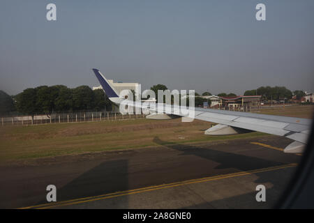 Landscape view, photo angle from Window airplane, Airbus A320, the left ...
