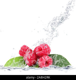 Raspberries with a splash of water Stock Photo - Alamy