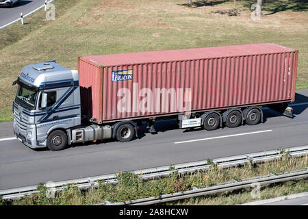 Starmans Mercedes-Benz Actros truck with seaco container on motorway ...