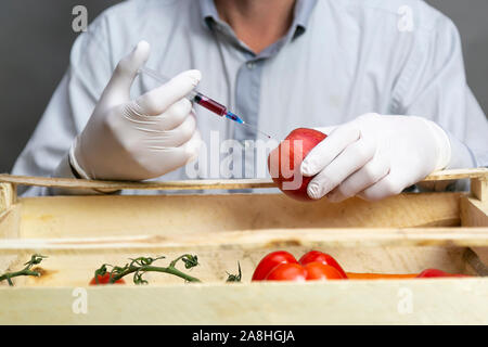 Fruits and vegetables inside an injection needle, nutrition, modified ...