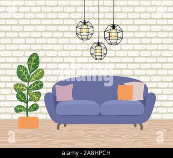 blue sofa and houseplant Stock Vector Image & Art - Alamy