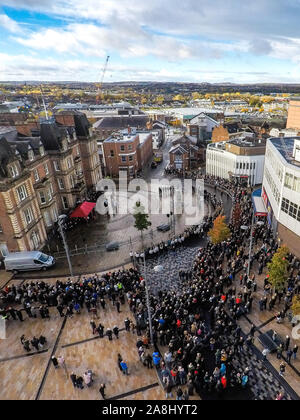 Aerial view of the 100 years Remembrance Day parade in Albion Square ...