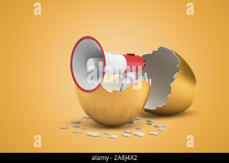 Loudspeaker 3d render - yellow and white megaphone banner with empty ...