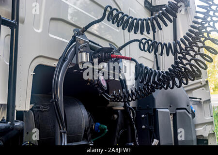 Truck, or lorry, trailer connection. Wires connecting lorry trailer to ...