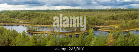 A beautiful lake with pine trees around it, and the blue sky Stock ...
