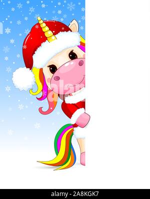 Cute cartoon unicorn in santa hat with gift, christmas ball, candy kane ...