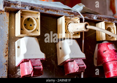 Distribution panel with Industrial multiphase power plugs and sockets ...