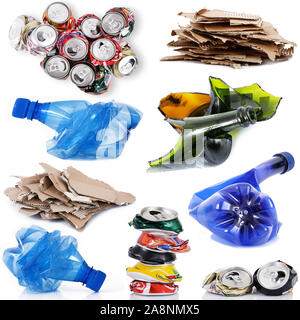 Recyclable waste collage on white background Stock Photo - Alamy
