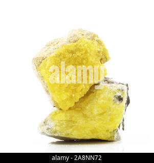 Sulphur stones isolated on white background. Brimstone crystalline ...