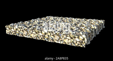 layer of pebbles, cross section of an area with rocks isolated on white ...