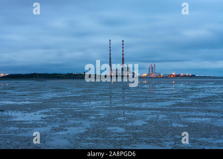Poolbeg twin Chimneys / Stacks, evening, low tide Sandymount strand ...