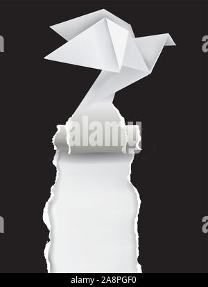 Origami pigeon ripping paper. Paper dove with stamps. Vector available ...