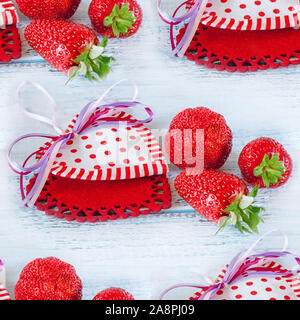 Two hearts from fabric with ripe strawberries Gift for Valentine's Day ...