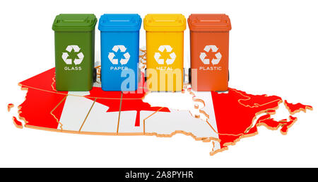 Waste recycling in Canada. Colored recycling bins with Canadian flag ...