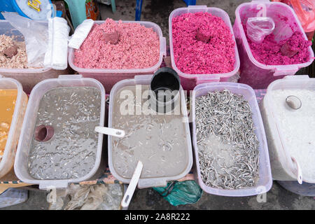 Fermented krill shrimp dyed the colour pink commonly known as Hipon in ...