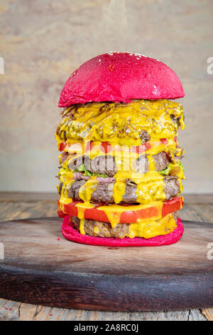 Red bread, burgers. American beefsteak burgers hamburgers pickles ...
