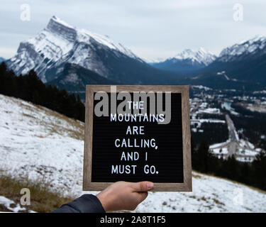 Banff Mountain Letter Board The Mountains Are Calling Stock Photo - Alamy
