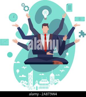 Multiple Tasks Businessman Vector. Many Hands Doing Tasks ...