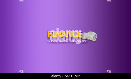 Dictionary text against purple background with a realistic three ...