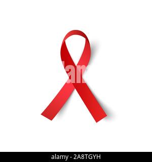 Realistic red ribbon, world aids day symbol, 1 december, vector illustration. World cancer day ...