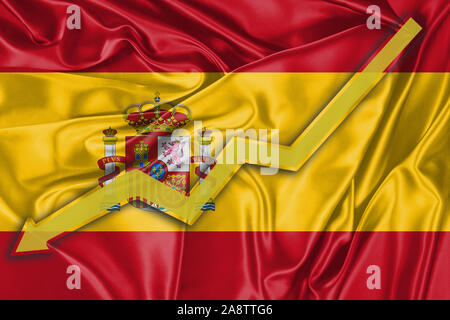 Shiny crippled Spanish flag is with arrow symbol on it representing ...