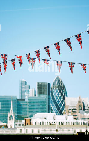 Union jack flag bunting over a British built Mini car Stock Photo - Alamy