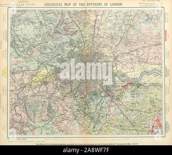 Geological map of the Environs of London. LETTS 1884 old antique chart ...