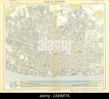 LIVERPOOL town city map. Mersey Tunnel section. Ward boundaries.LETTS ...