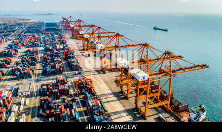 A view of the container terminal at the Qinzhou Port area of the China ...