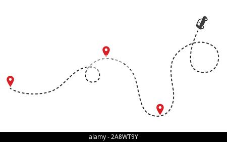 Car route monochrome concept with automobile path and map pointers. Isolated vector Stock Vector ...