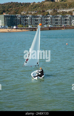 One person dinghies are seen in the port of Dover during a sunny day in ...