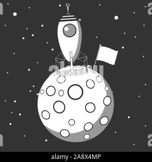 Rocket spaceship landed on moon. Success concept Stock Vector Image ...