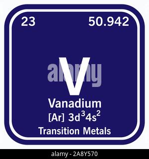 Vanadium, V, periodic table element with name, symbol, atomic number ...