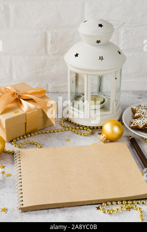 Christmas composition with empty craft notebook Stock Photo - Alamy