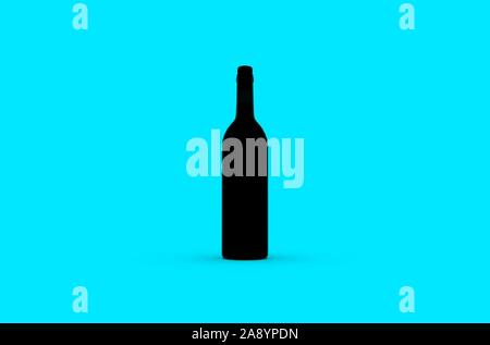 Wine Bottle on Blue Background 3D Rendering Stock Photo - Alamy