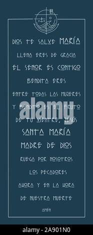 Digital illustration or drawing of the Hail Mary prayer in spanish ...