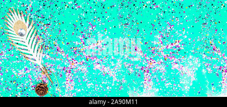Composition of trendy mint shiny festive new year baubles background ...