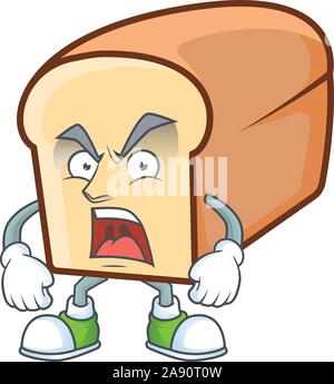 Cute loaf of bread character with angry emotions, grumpy face, furious ...