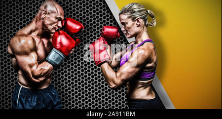 Composite image of side view of boxers with fighting stance Stock Photo ...
