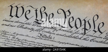 Close up of the U.S. Constitution document with "We the People" going ...