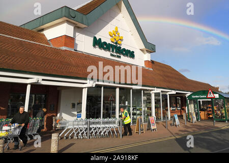 family shopping outside Morrisons supermarket store Anniesland Glasgow ...