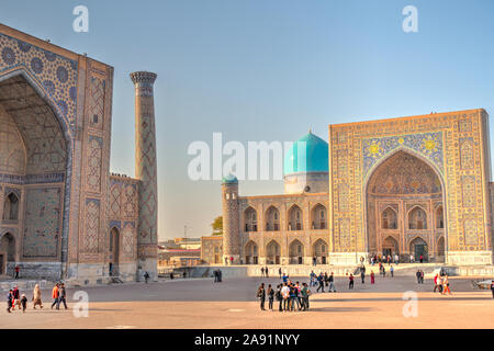 Registan monument by sunrise, Samarkand, Uzbekistan Stock Photo - Alamy
