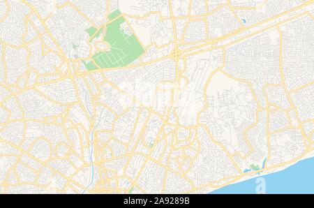 Map of Accra city, Ghana. Urban black and white poster. Road map image ...