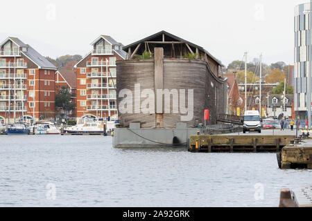 Ipswich, Suffolk, UK. 12th Nov, 2019. A 70m replica of Noah's Ark has ...