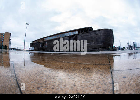 Ipswich, Suffolk, UK. 12th Nov, 2019. A 70m replica of Noah's Ark has ...