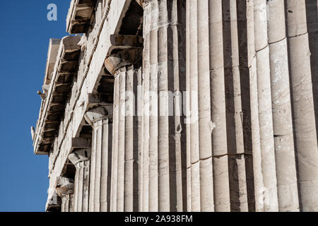 Closeup of columns/colonnade of the Parthenon, atop the Acropolis in ...